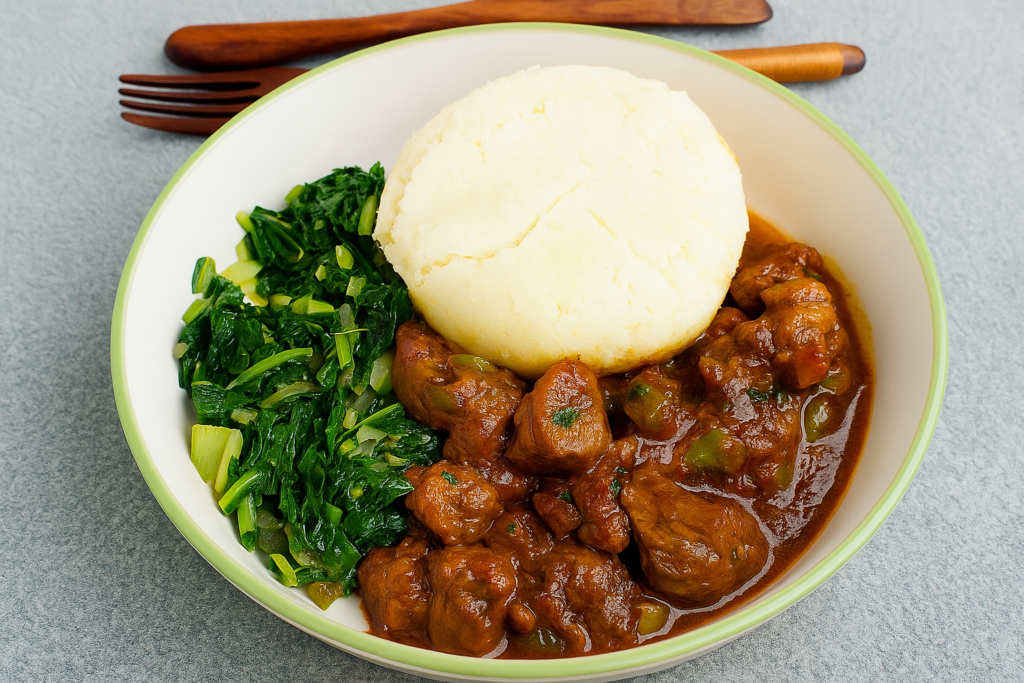 Juicy Kenyan-Style Lamb Stew Fry with Swiss Chard and Ugali - Paprika Thyme